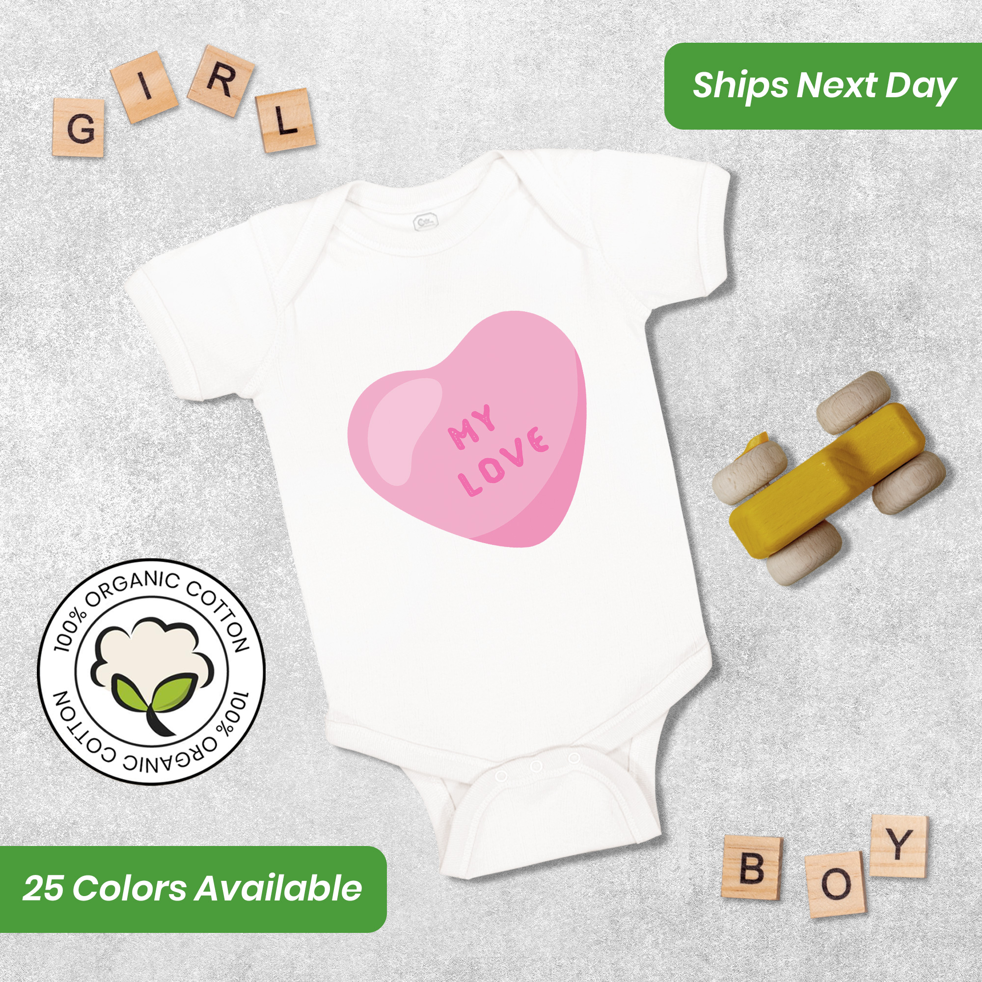Baby Bodysuit My Love Heart Pink Valentines Day Boy & Girl Striped Baby ...